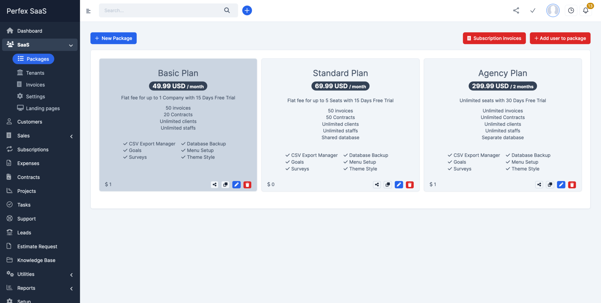 Pricing plans, Access Limit & Shared Settings - Perfex To SaaS