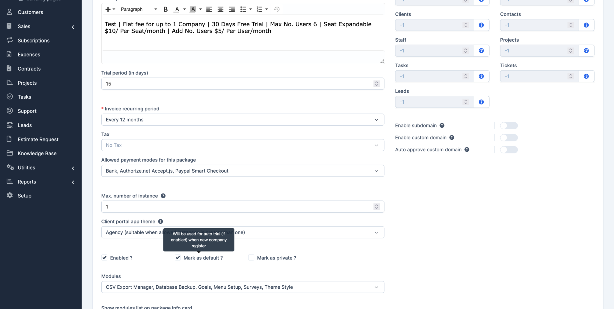 General Settings - Perfex To SaaS