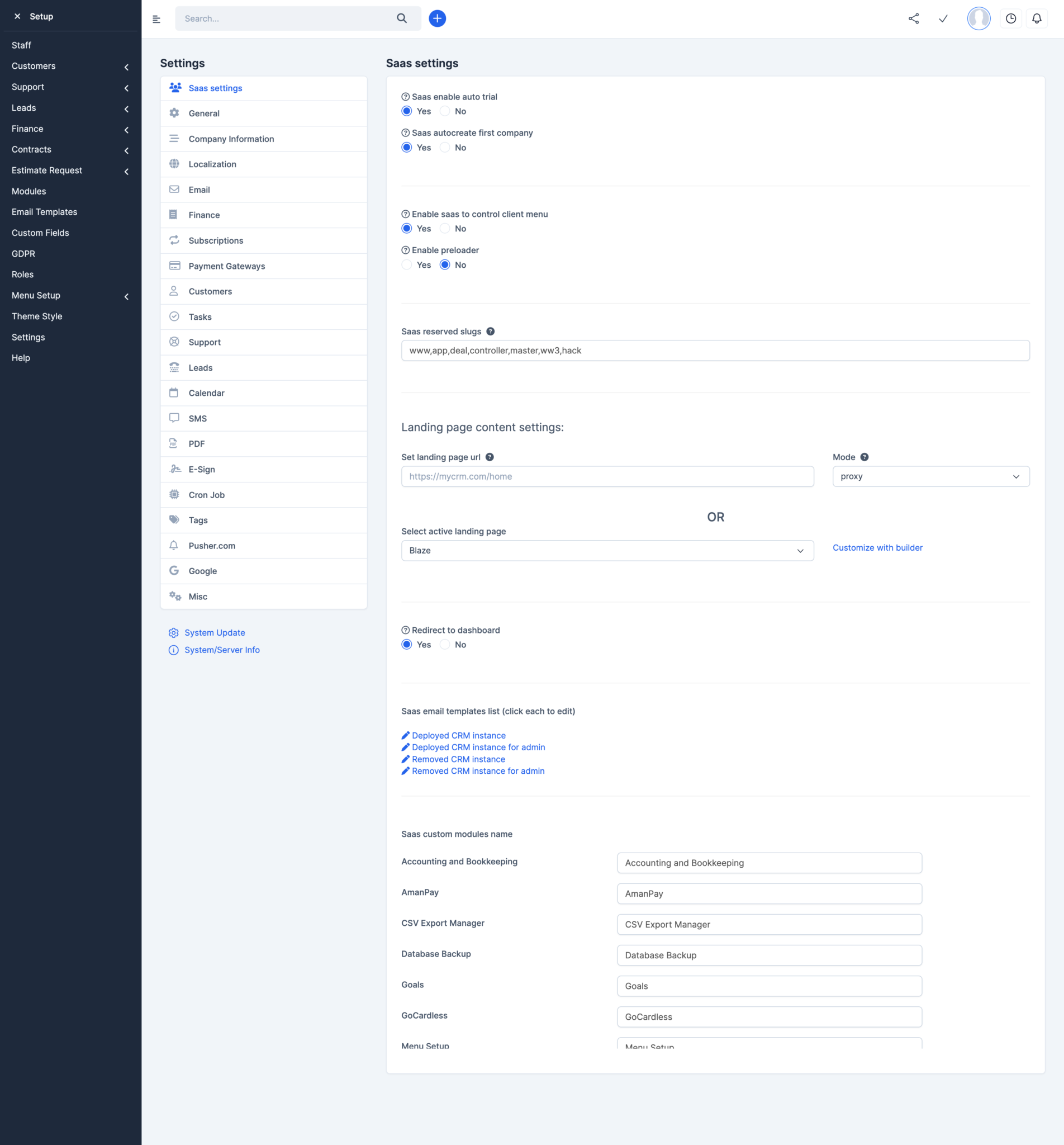 General Settings - Perfex To SaaS