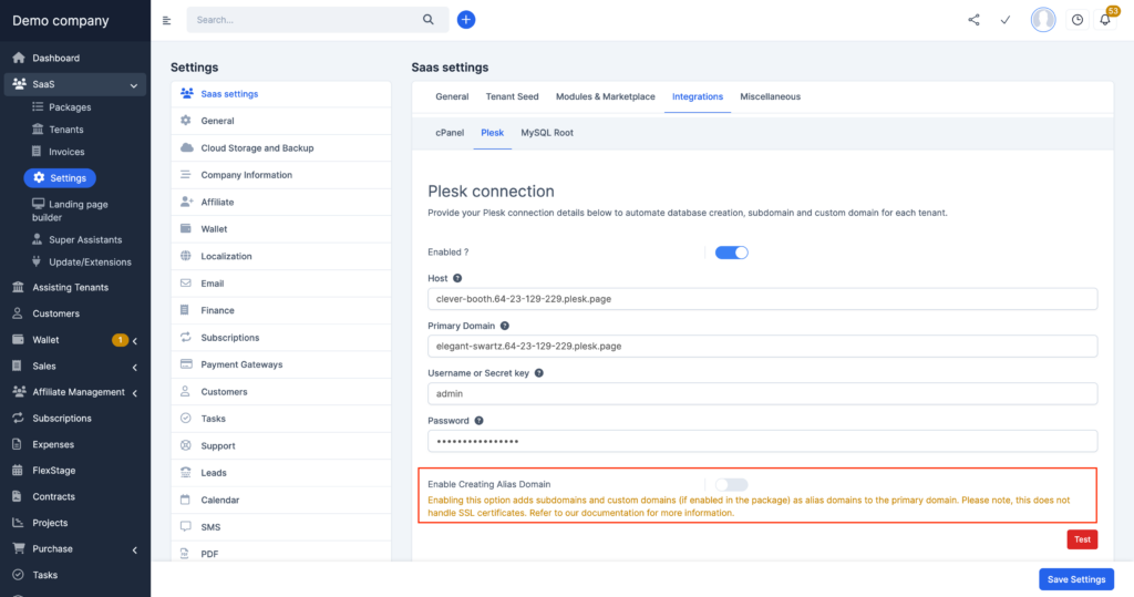 Integration with Plesk - Perfex To SaaS